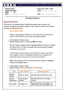 EELS SCHOOLS | The reported speech - EELS SCHOOLS